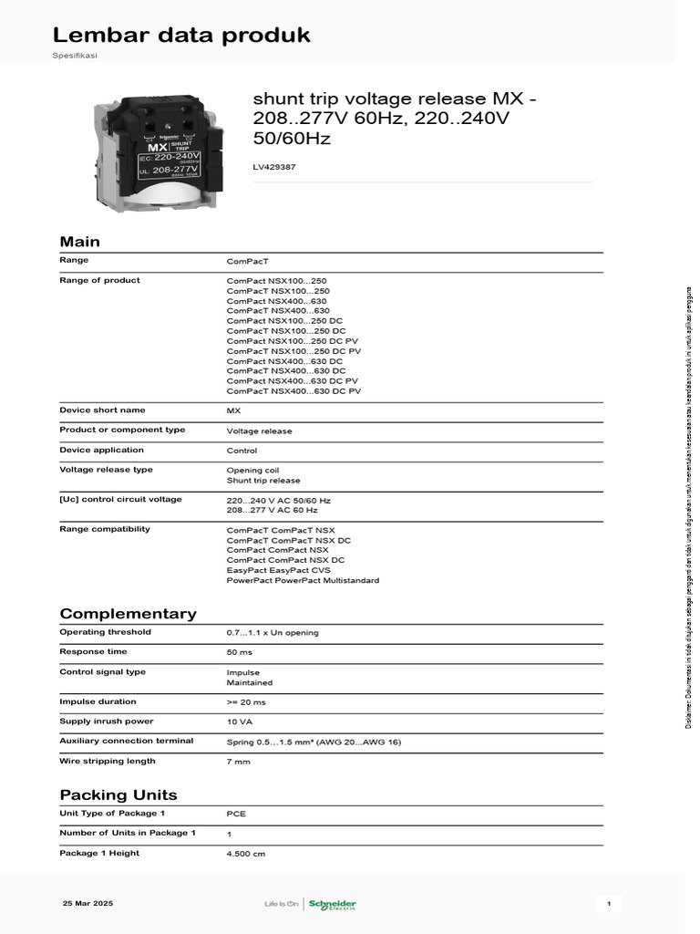 Shunt Trip Voltage Release MX Specifications | PDF | Direct Current ...