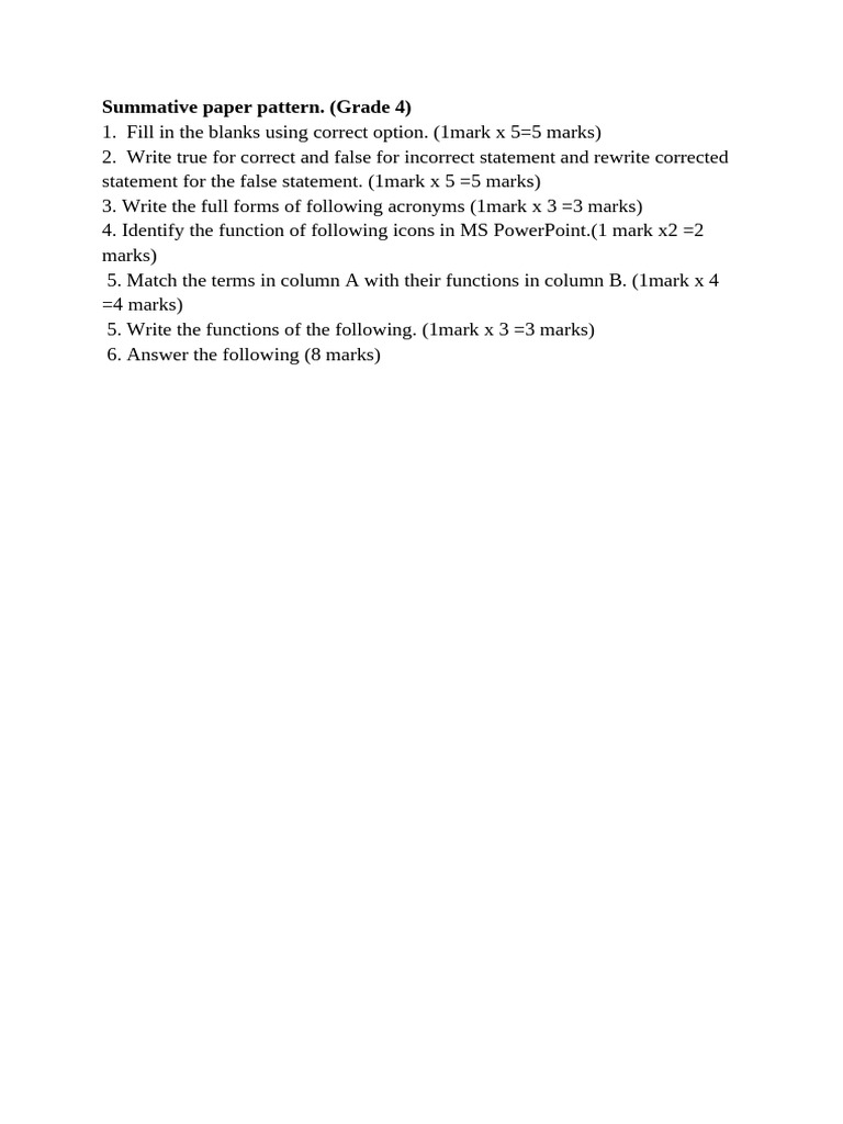 Grade 4 Comp SA2 Paper Pattern | PDF