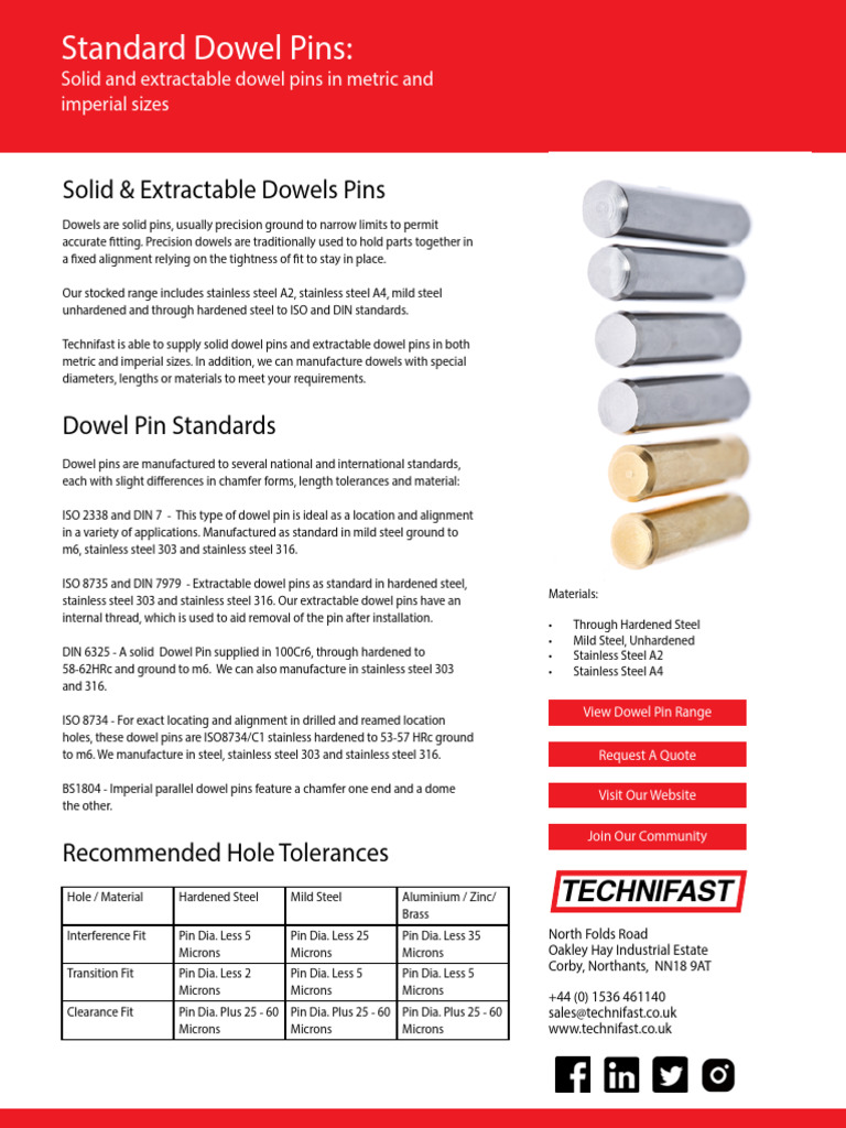 Dowel Pins: Standards & Specifications | PDF | Mechanical Engineering