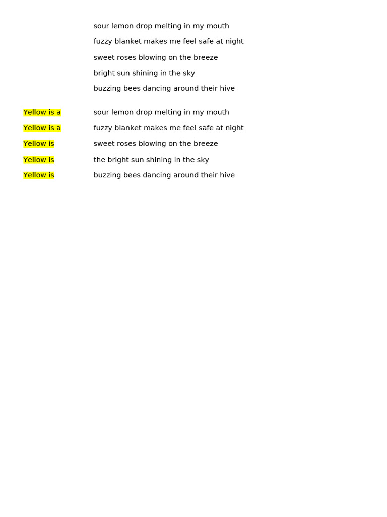 Sensory Colour Poem Draft | PDF