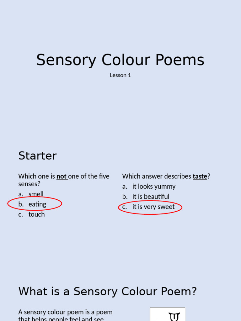 Sensory Colour Poem | PDF | Senses | Verb
