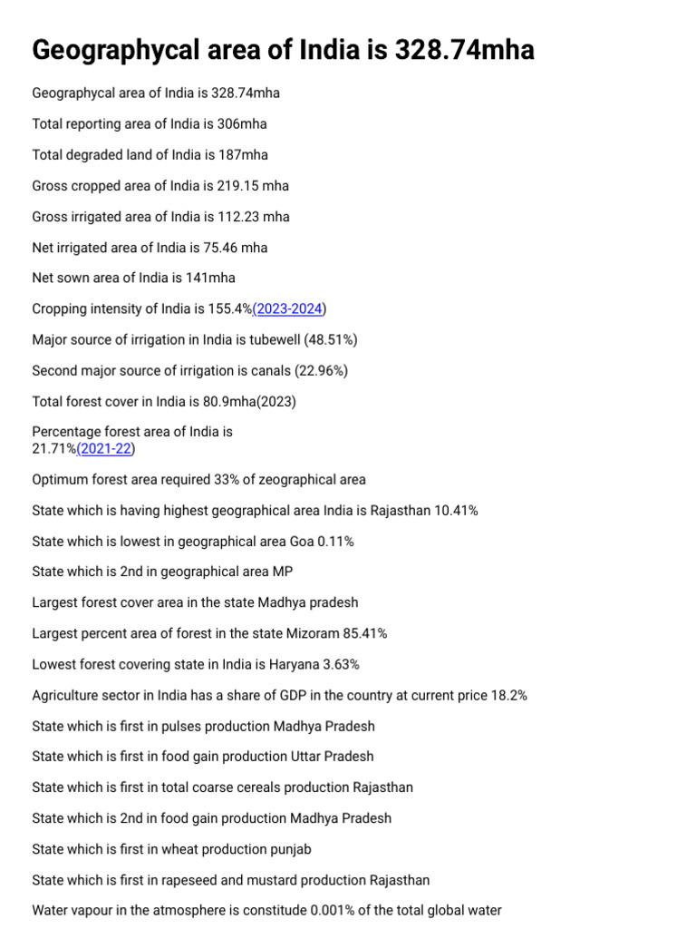 India's Total Geographical Area Overview | PDF