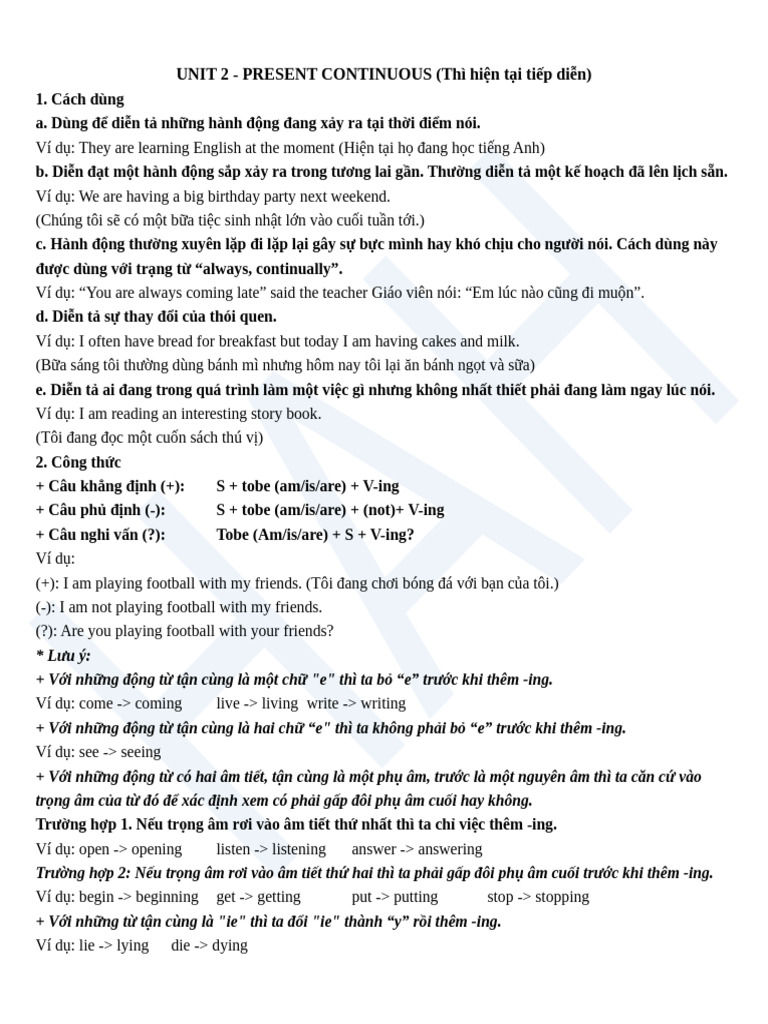 UNIT 2 - Present Continuous | PDF