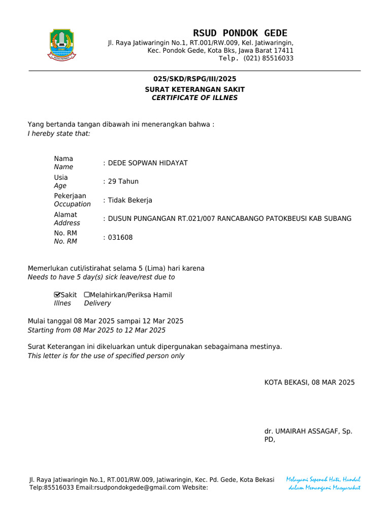 Surat Sakit Dede | PDF