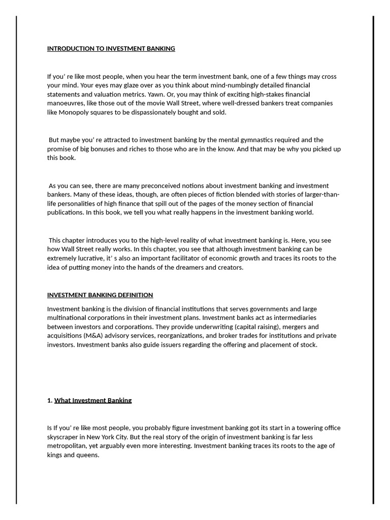 Introduction To Investment Banking | PDF | Mergers And Acquisitions ...