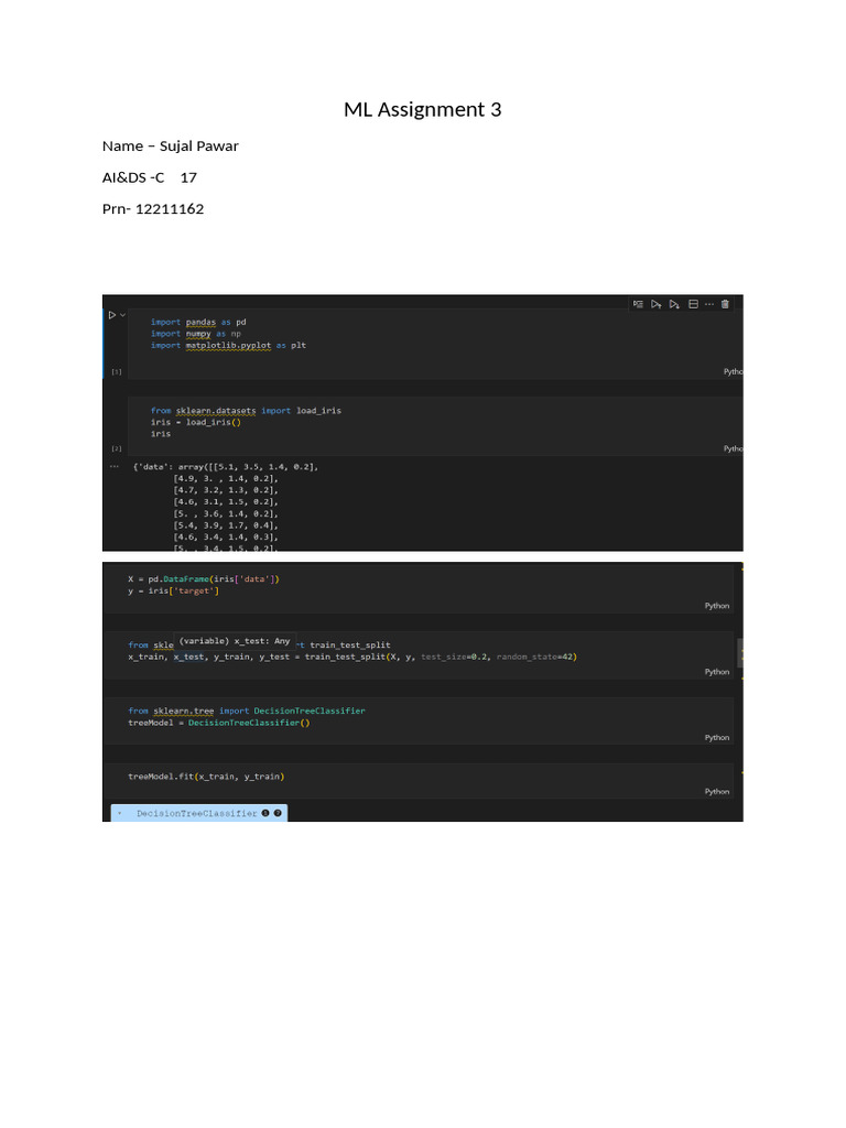 ML Assignment 3: Name - Sujal Pawar Ai&Ds - C 17 Prn-12211162 | PDF