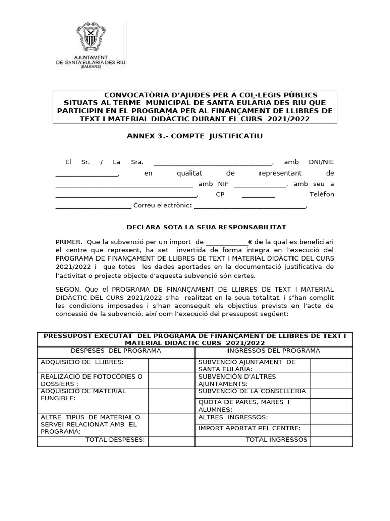 Anexo 3 Cuenta Justificativa Ceip - Catala - Corregit | PDF