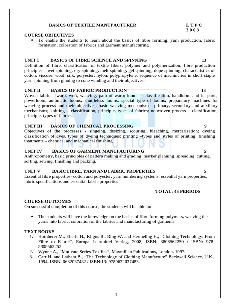 Basics of Txtitle Manfacturer (Open Elective) Jayanth.k | PDF | Textiles | Spinning (Textiles)
