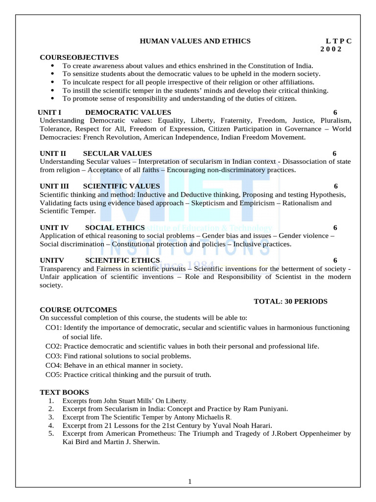 Human Values and Ethics (Jayanth.k) | PDF | Democracy | Political ...