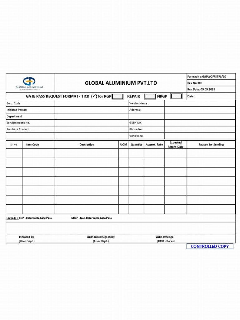 Gate Pass Format | PDF