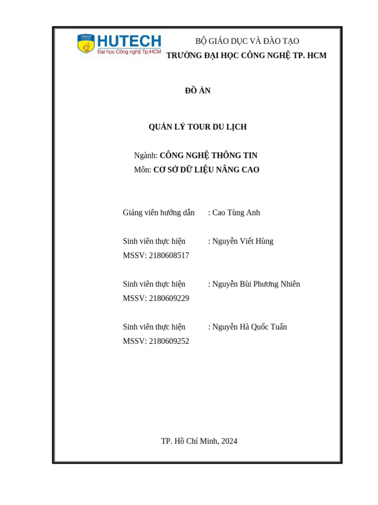 Nhom4_QuanlyTourdulich_Csdlnc_C5 | PDF