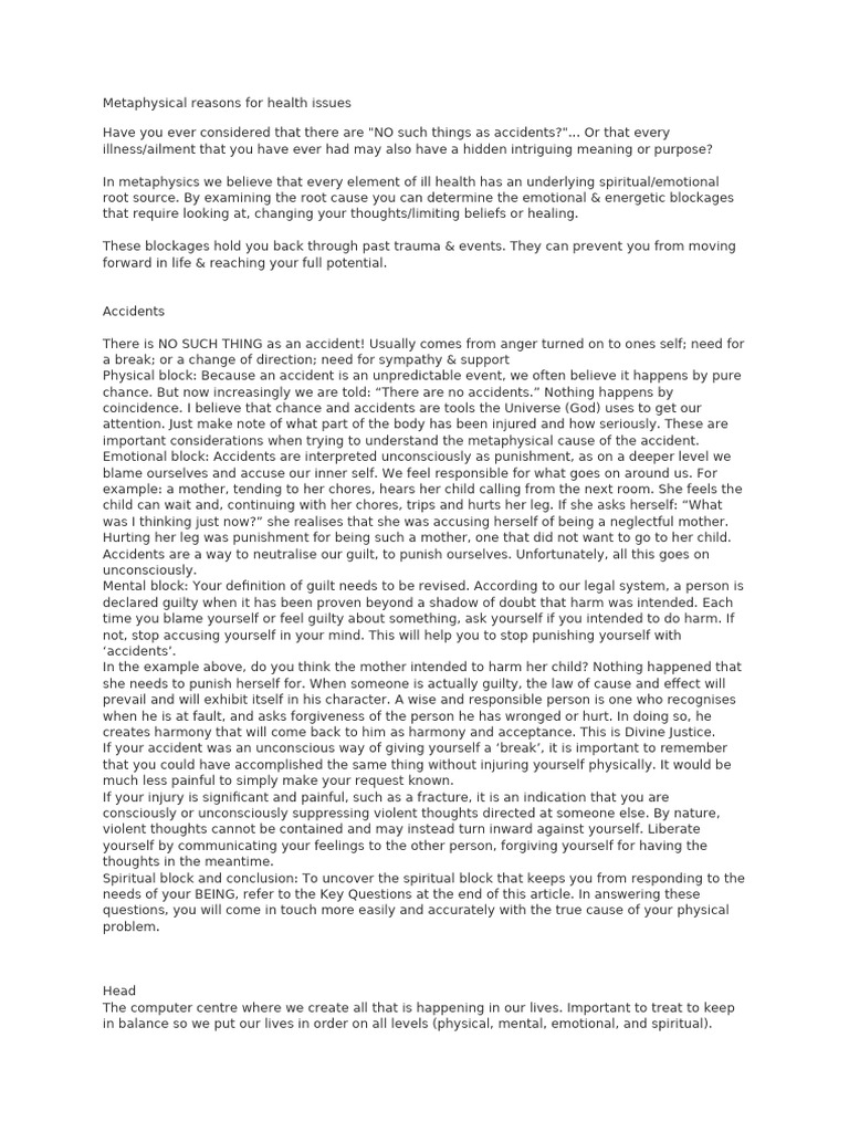 Metaphysical Reasons For Health Issues | PDF | Anger | Feeling