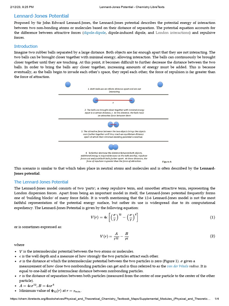 Lennard-Jones Potential - Chemistry LibreTexts | PDF | Intermolecular Force | Chemical Bond