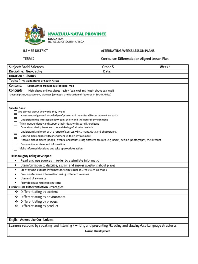 GRADE 5 ALTERNATING WEEKS LESSON PLANS TERM 2 - Docx 2025 | PDF ...