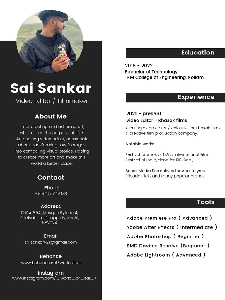 Sai Sankar - Video Editor CV | PDF