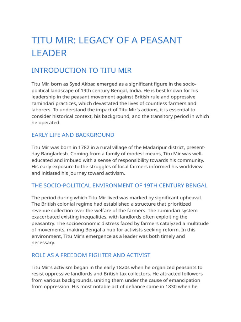 Titu Mir: Peasant Leader of Bengal | PDF | British Raj | Peasant