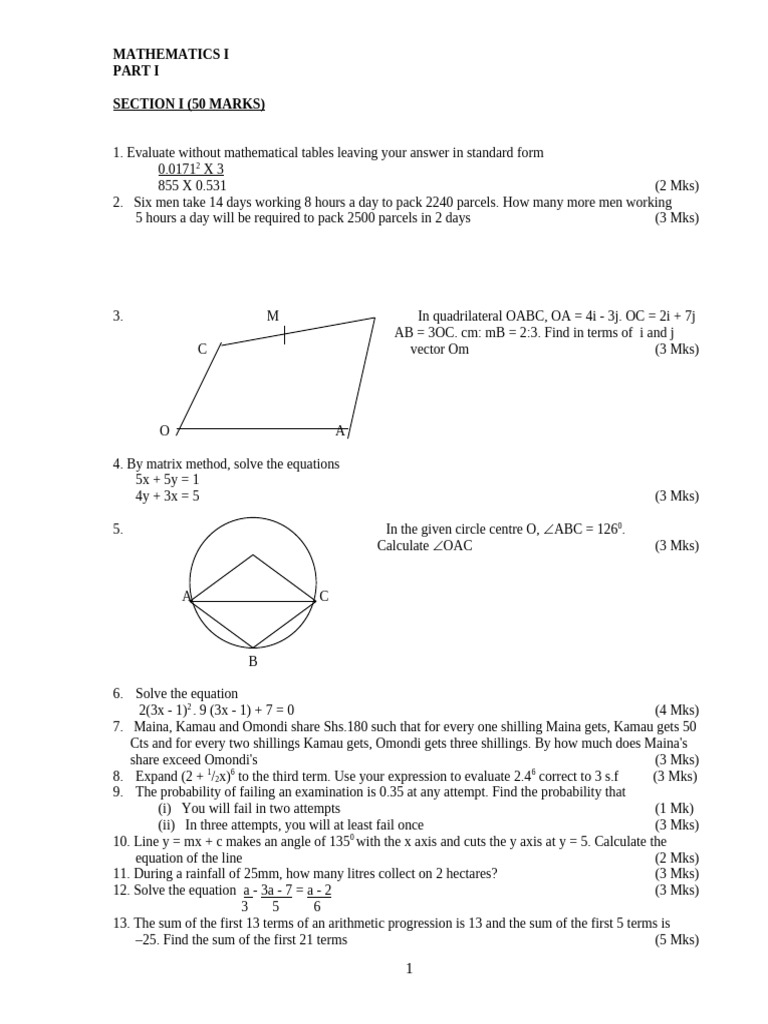 3. Kcse Revision Mathematics | PDF | Area | Circle