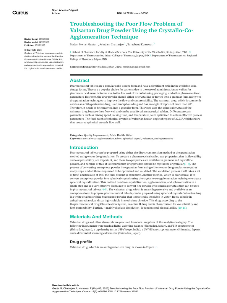 Troubleshooting The Poor Flow Problem of Valsartan Drug Powder Using ...