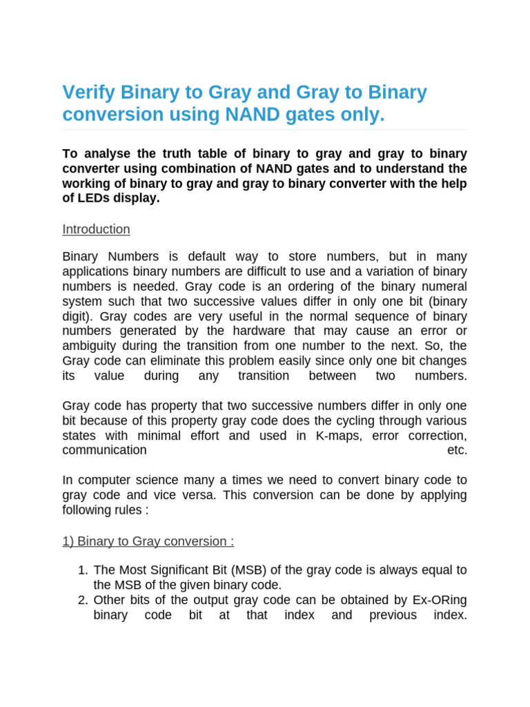 Verify Binary To Gray and Gray To Binary Conversion Using NAND Gates ...
