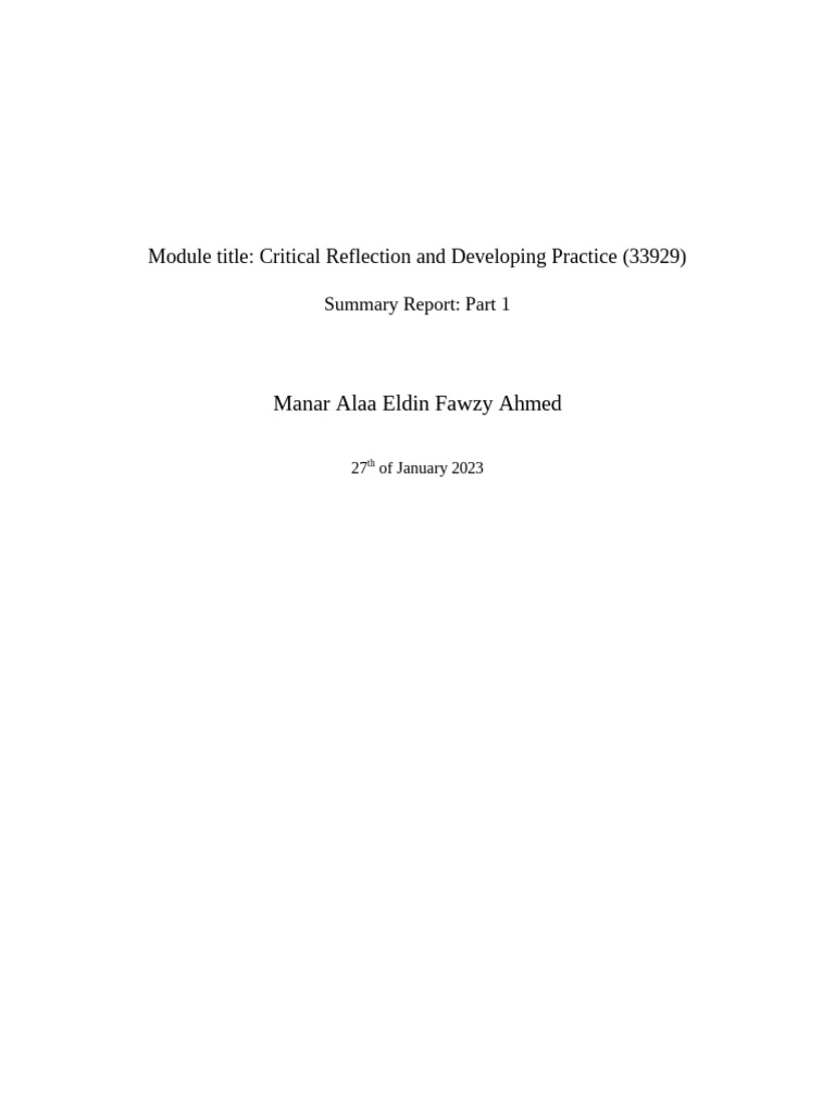 Manar Alaa - Summary Report (Module 1) | PDF | Learning | Experience
