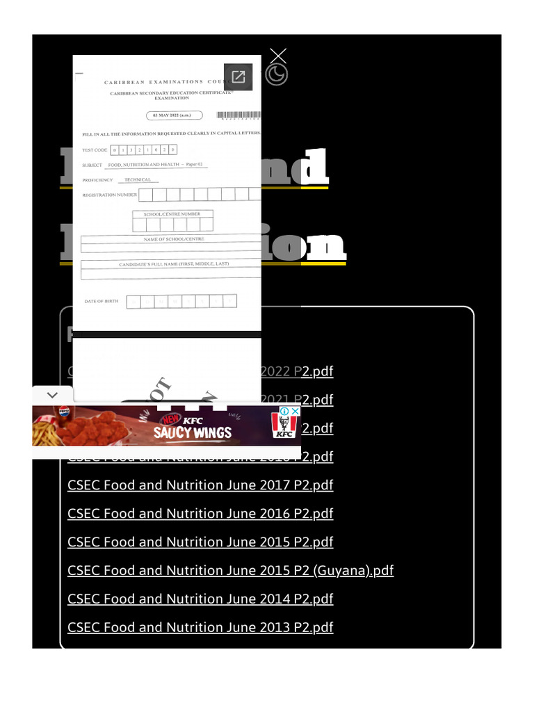 CSEC Food and Nutrition Past Papers | PDF