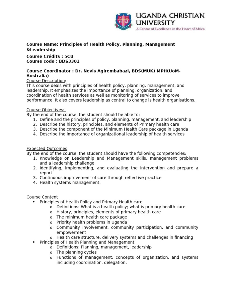 Principles of Health Policy, Planning Leadership and Management-Class5 ...