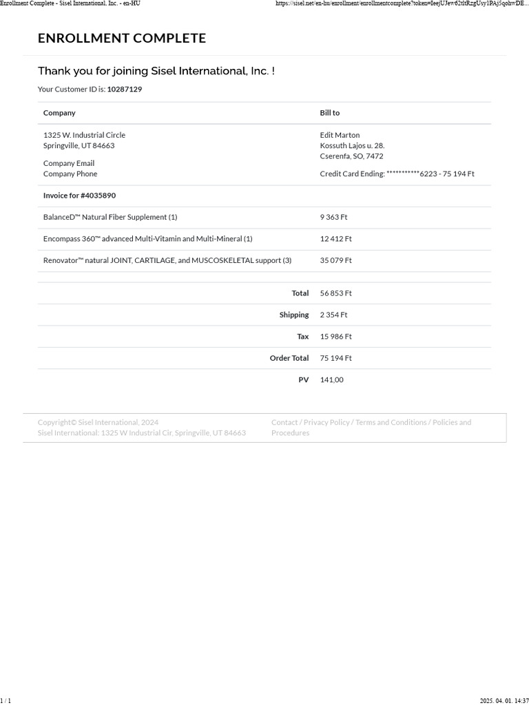 Enrollment Complete - Sisel International, Inc. - en-HU | PDF