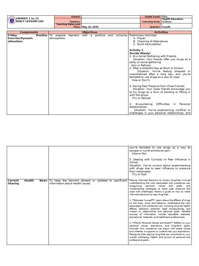 W6-Q4-SCIENCE-CATCH-UP-FRIDAY-HEALTH-EDUCATION | PDF | Learning ...