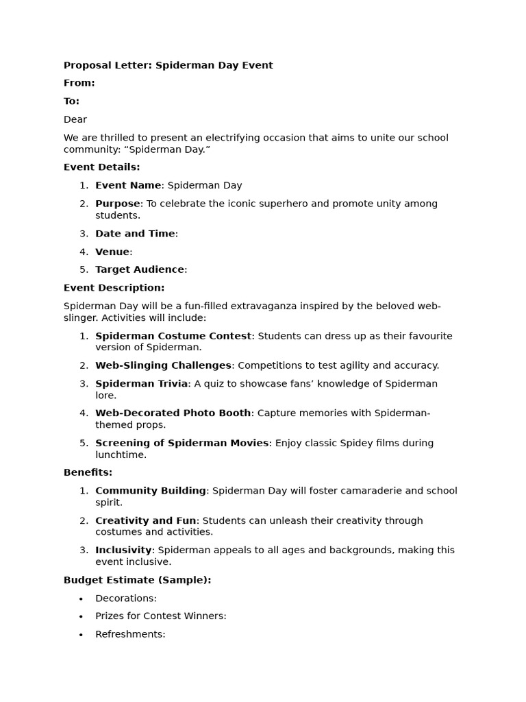 Spiderman Day Event Proposal | PDF