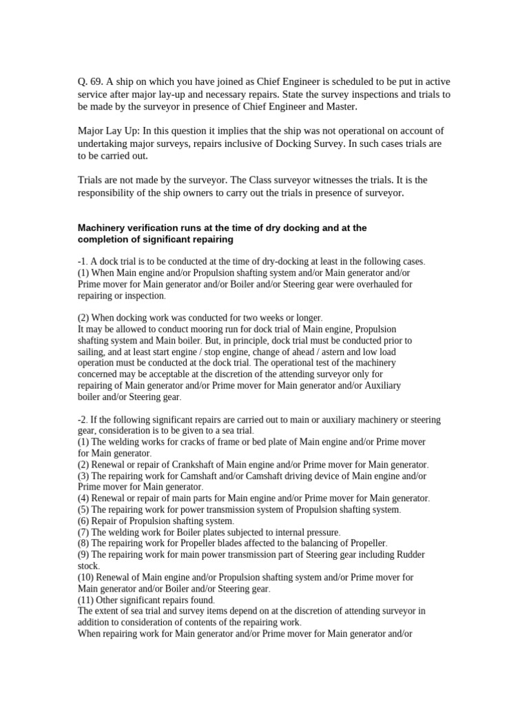 69 Machinery Verification Runs at The Time of Drydocking and at The ...