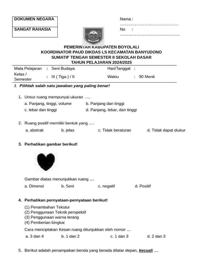 Kelas 3 - SOAL STS II SENI RUPA dan SENI MUSIK | PDF