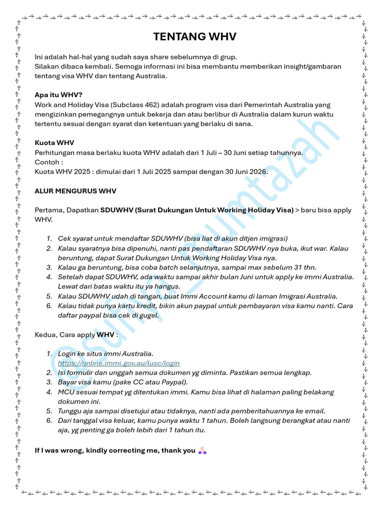 Panduan Lengkap SDUWHV dan WHV Australia | PDF