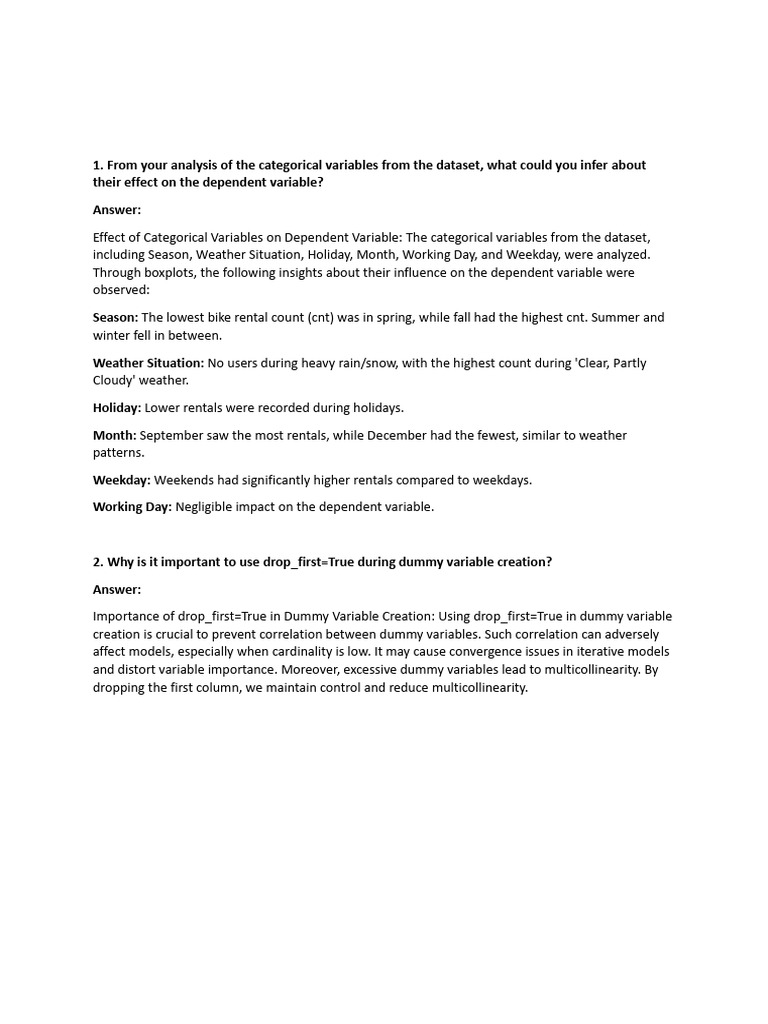 Linear Regression Assignment - Subjective | PDF | Dependent And Independent Variables | Linear ...