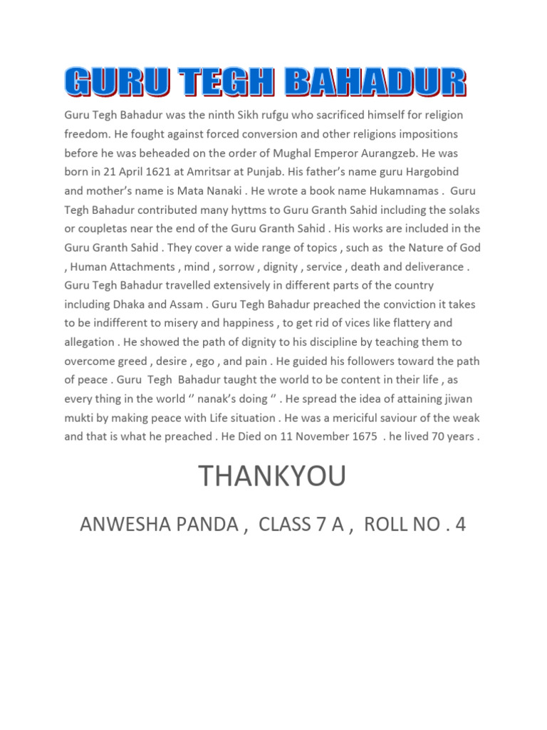 Guru Tegh Bahadur: Martyr for Faith | PDF