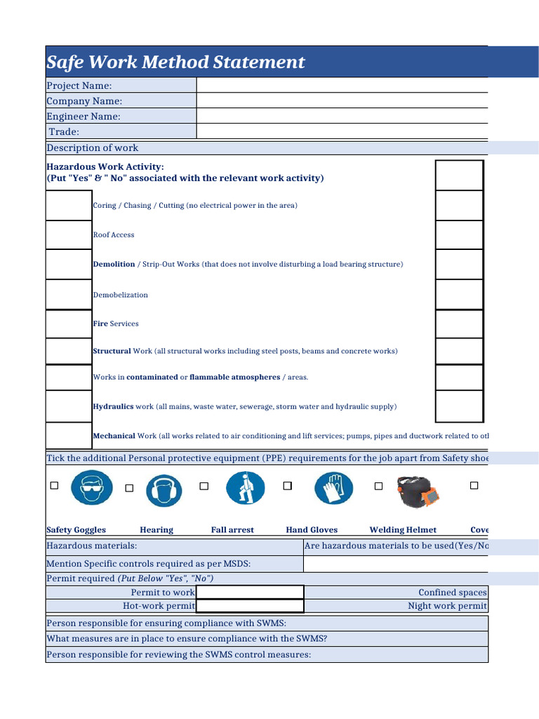 Safe Work Method Statement Standard Format | PDF | Personal Protective Equipment | Safety