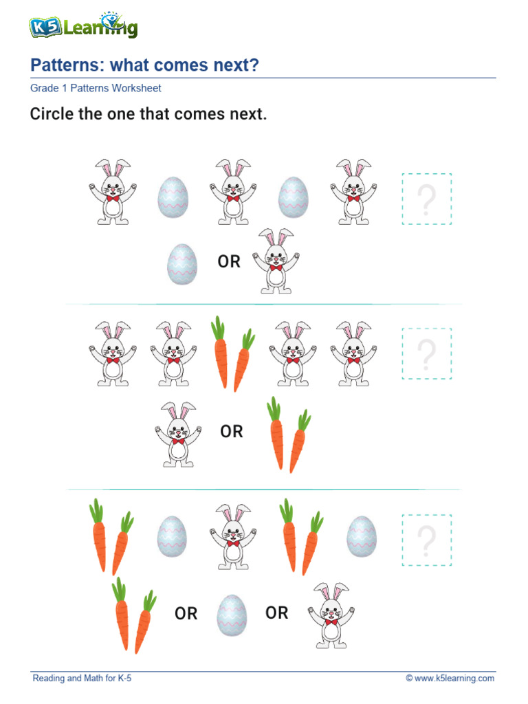 Grade 1 Patterns What Next A | PDF