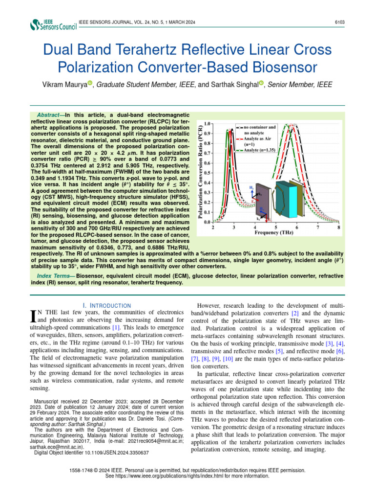 Dual_Band_Terahertz_Reflective_Linear_Cross_Polarization_Converter-Based_Biosensor | PDF ...