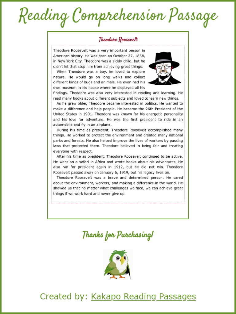 Created By: Kakapo Reading Passages: Thanks For Purchasing! | PDF ...