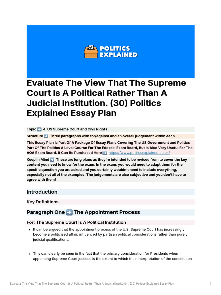 Supreme Court: Political vs. Judicial Roles | PDF | Supreme Court Of ...