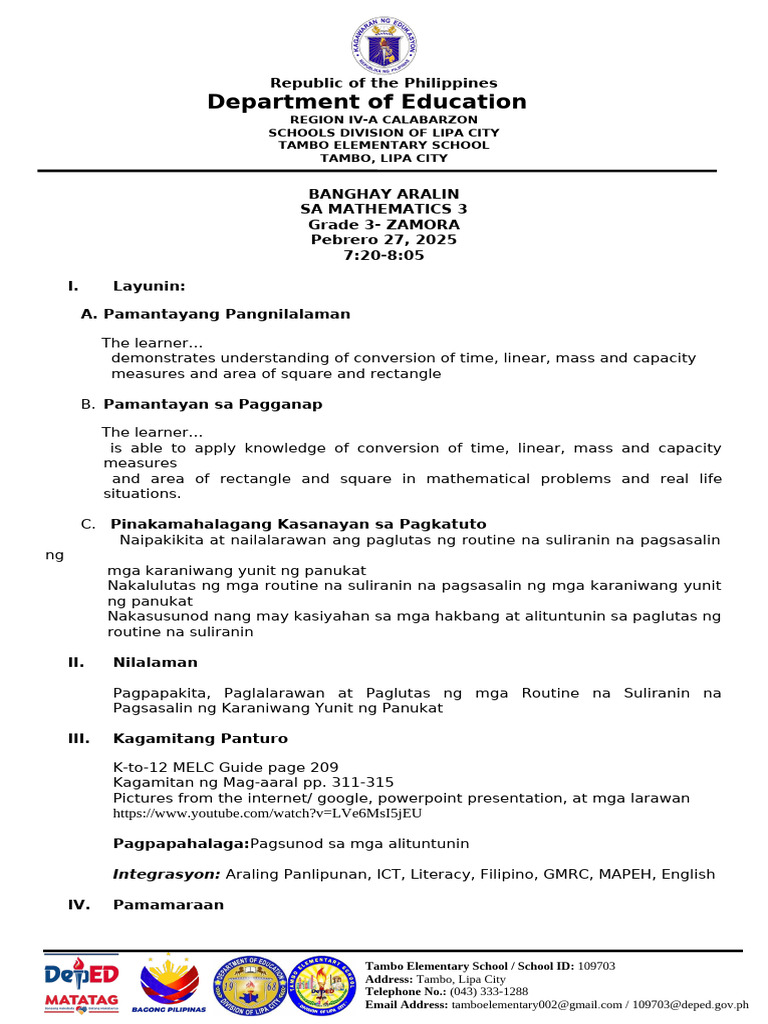 DLP-COT-Math-3-Week-3-Q4Paglutas-ng-routine | PDF