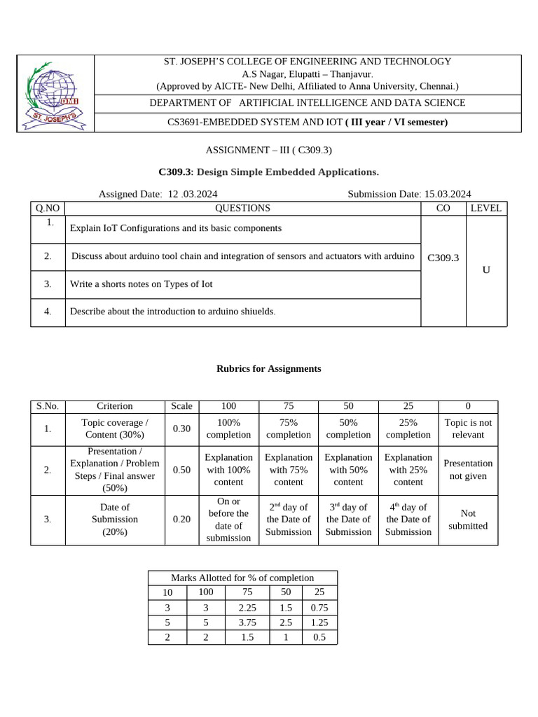 AIDS Assignment-3 Rubrics - EMB | PDF | Internet Of Things | Computing