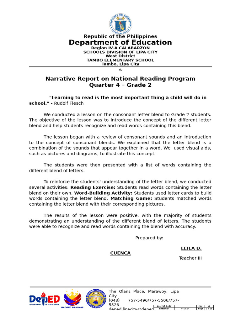 Narrative Report On NRP Q4 Week 1-7 | PDF | Learning Methods | Learning