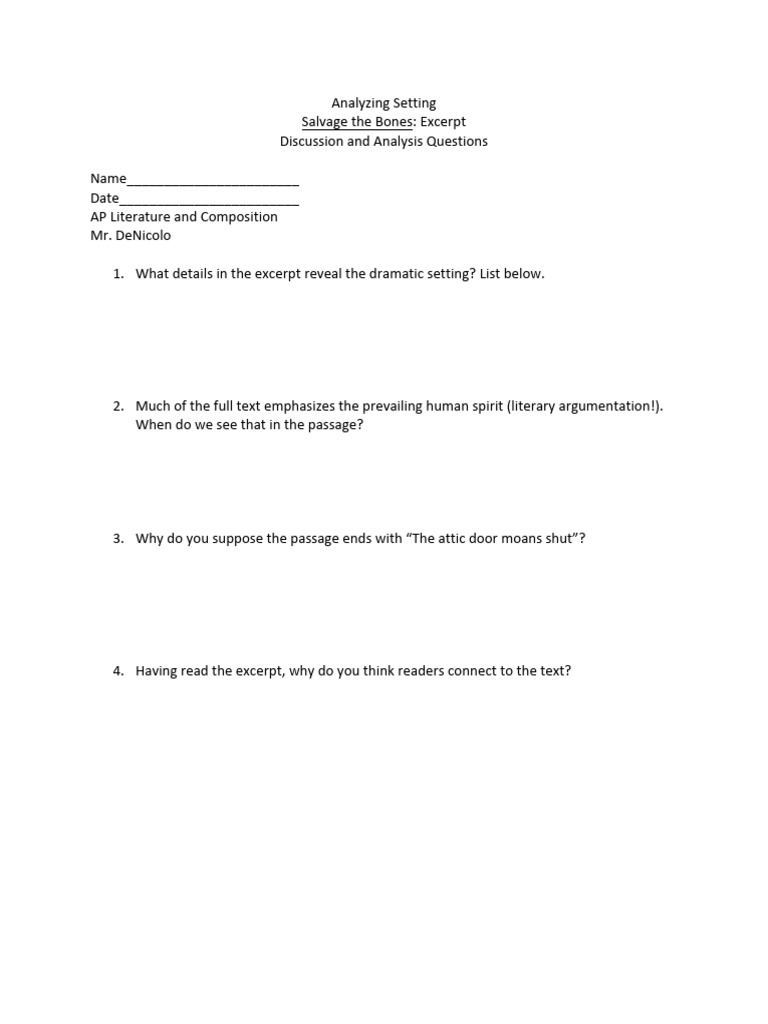 Salvage the Bones Discussion and Analysis Questions | PDF