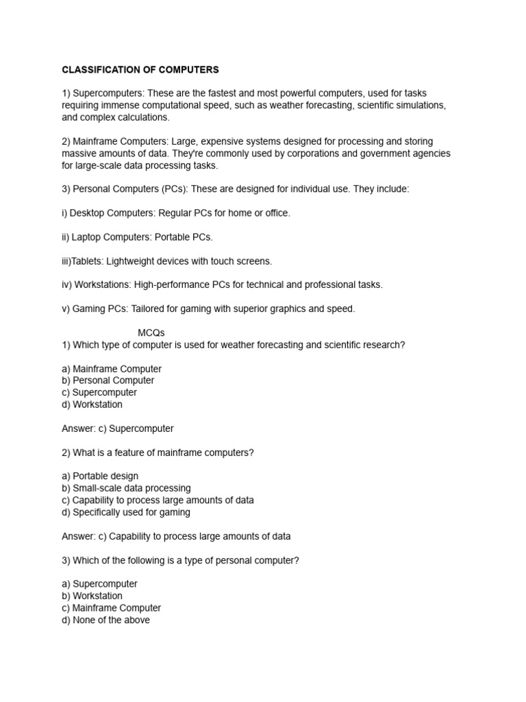Classification of Computers | PDF | Personal Computers | Desktop Computer