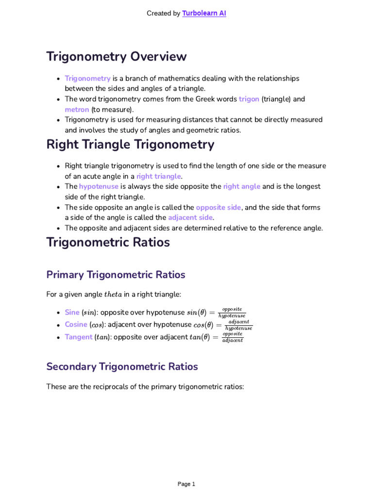 The Six Trigonomic Ratios | PDF | Trigonometric Functions | Trigonometry
