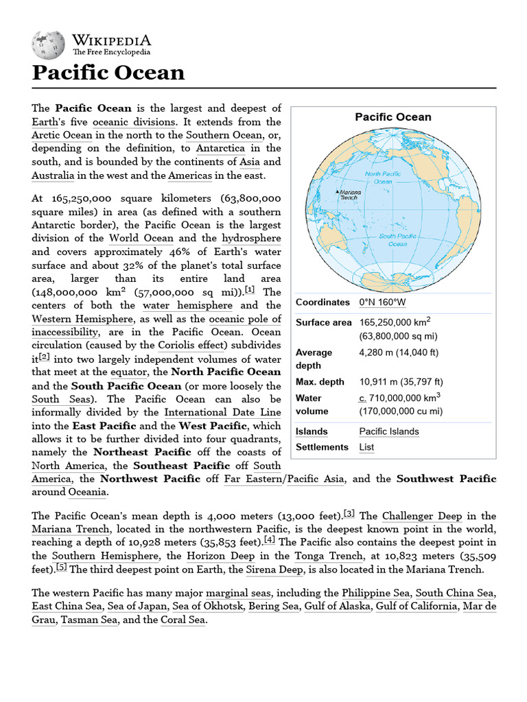 Pacific Ocean - Wikipedia | PDF | Pacific Ocean | Oceans
