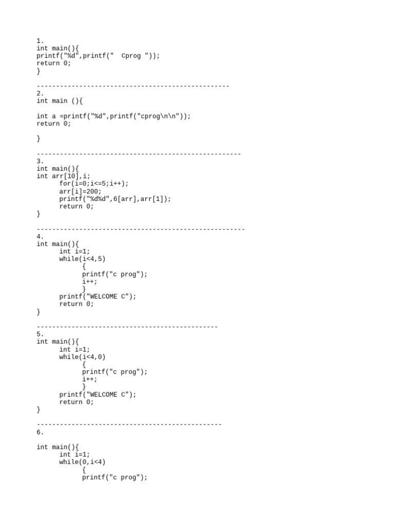 C Programming Code Snippets Analysis | PDF