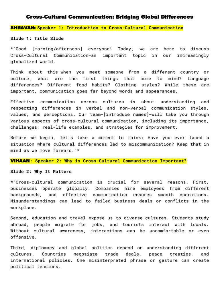 Skit On Cross Culture Communication | PDF | Cross Cultural Communication | Communication