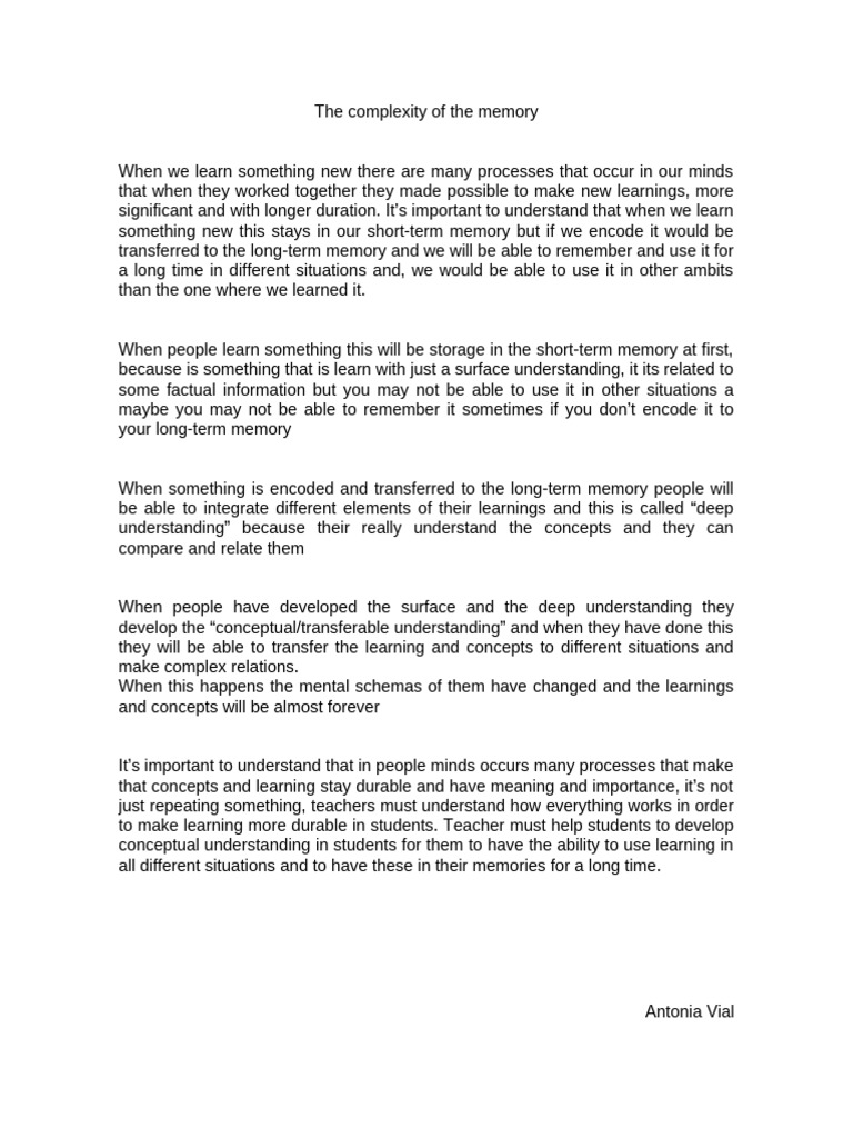 The Complexity of The Memory | PDF