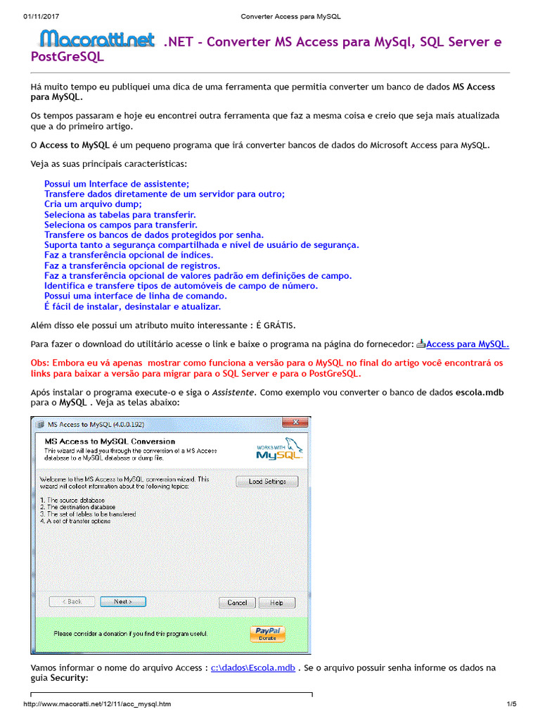 Converter Access para MySQL | PDF | Microsoft Access | Microsoft SQL Server